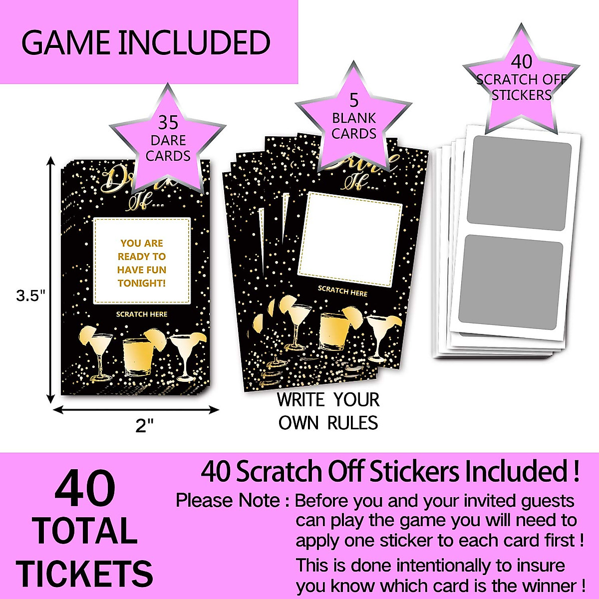 Bachelorette Party Drinking Games - Drink If Games Scratch off Cards - Perfect for Girls Night Out Activity,Bridal Showers,Bridal Parties,Wedding Showers,Engagement and Birthday Party - 40 sheets