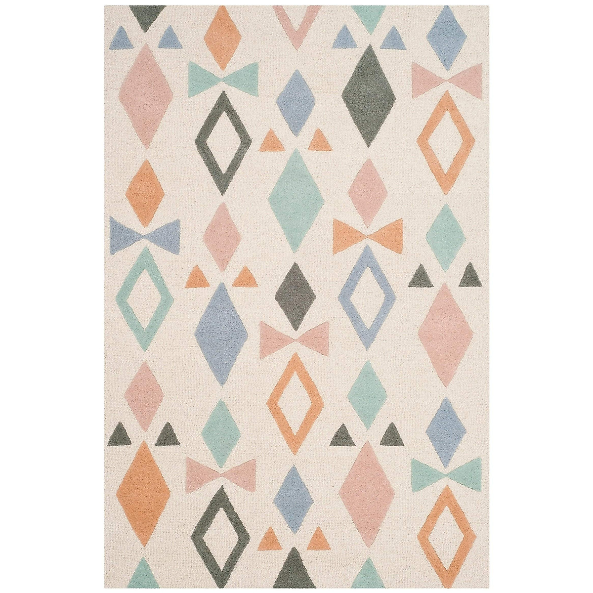 SAFAVIEH Kids Collection Area Rug - 5' x 7', Ivory & Multi, Handmade Geometric Wool, Ideal for High Traffic Areas in Living Room, Bedroom (SFK901A)