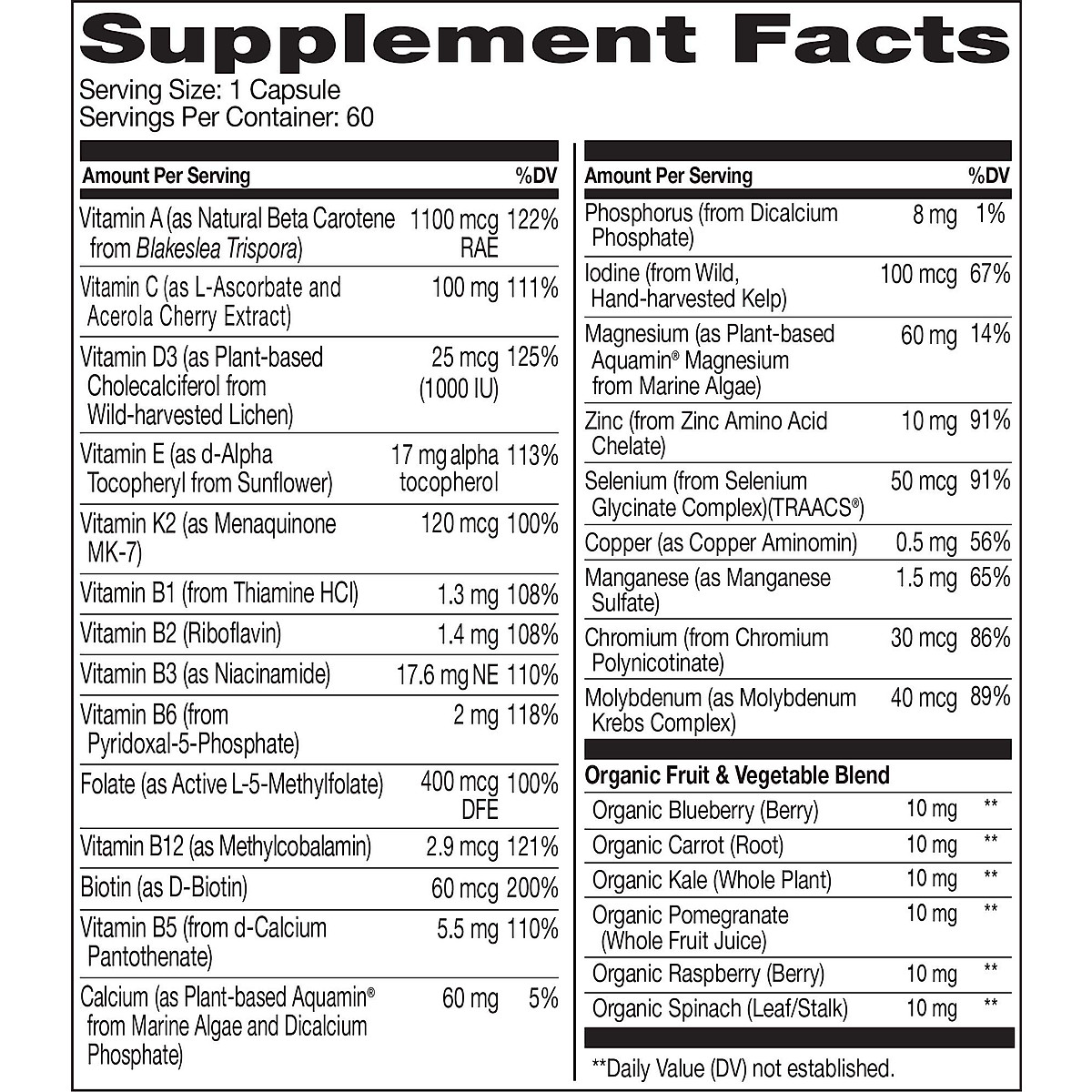 NATURELO Mens Multivitamins for Men 50+ - One Daily Multivitamin for Men with Vitamins, Minerals & Organic Whole Foods Non-GMO, 60 Vegetarian Capsules