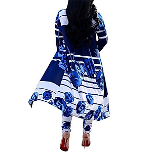 Womens Floral Print Long Sleeve Cardigan Cover up Long Pants 2 Piece Outfits Set Blue