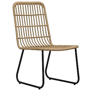 Makastle Outdoor Patio Bistro Set, 3 Piece Rattan Wicker Conversation Chair Sets Balcony Furniture for Yard Lawn Garden Porch Poolside, Poly Rattan Oak