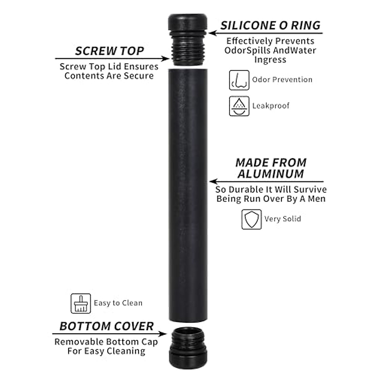 GOLDENCLUB GORDON Aluminum Metal Tube Conetainer | Fits King or 1-1/4 Size Cones, Airtight, Waterproof, Lightweight, Pocket Size (Black & Silver)