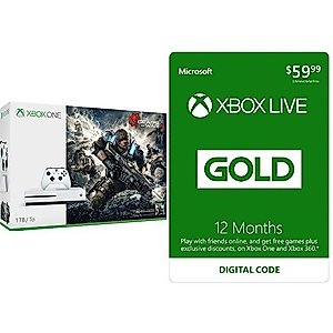 Xbox One S 1TB Console - Gears of War 4 Edition + Xbox Live 12 Month Gold Membership Bundle