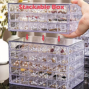 YUFONG Earring Storage Box Organizer 3 Drawers Acrylic Jewelry Storage Box Holder Transparent Jewelry Display Stand with 72 Small Compartments Gift for Women Girls (Clear)