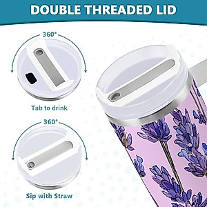linqin Purple Lavenders Vacuum Insulated Tumbler with Lid and Straw 30 oz Large Water Bottle Reusable Mug with Handle for Water, Iced Tea or Coffee
