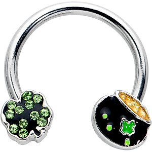 Body Candy 2Pc 14G Nipplerings Piercing Women 316L Steel Shamrock Pot of Gold Horseshoe Mens Nipple Ring Set of 2 14mm