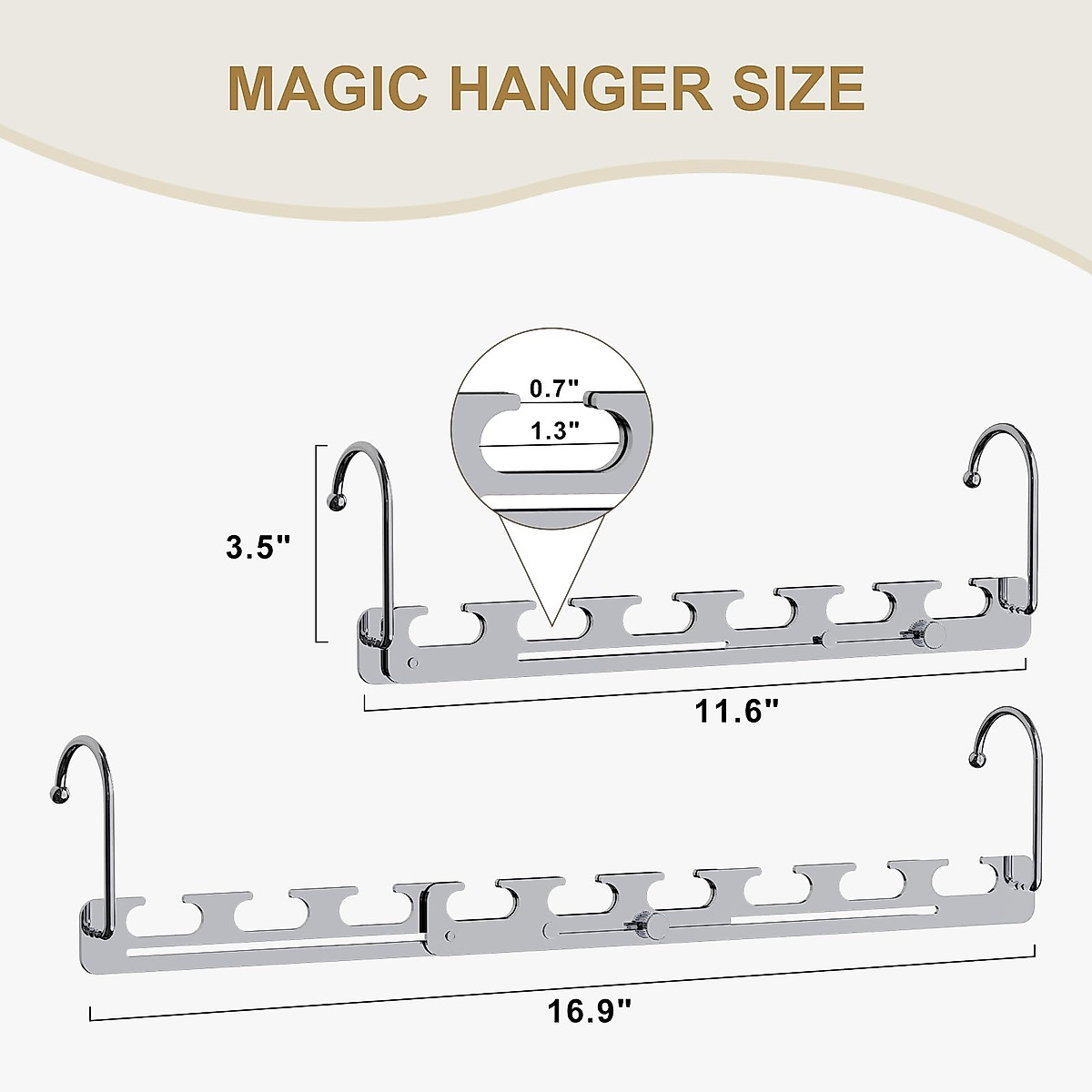 Cycleacc Magic Space Saving Hangers, Retractable Closet Hangers with 9 Holes, Multi Hangers Space Saving, Space Saving Hanger for Clothes, Closet Organizers Storage, Dorm Room Essentials (5 Pack)