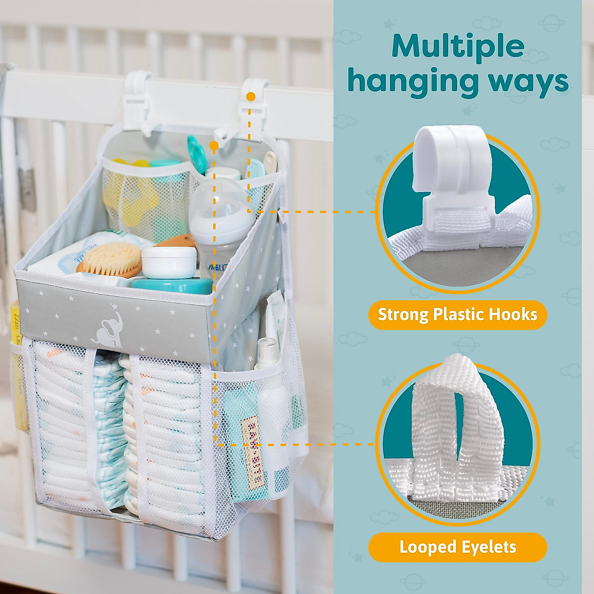 CRADLE STAR Hanging Diaper Caddy Organizer and Baby Diaper Caddy Organizer - Baby Shower Idea for Boys and Girls Bundle