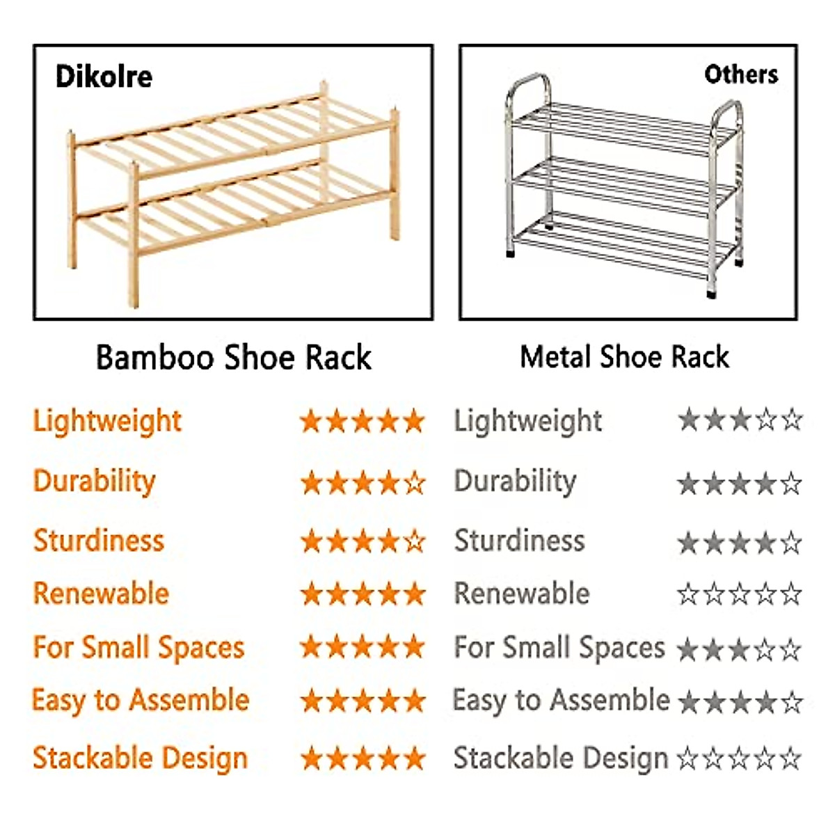 Dikolre Shoe Rack Organizer for Closet Entryway, 2-Tier Bamboo Stackable Shoe Rack Small Shoe Storage for Dorm Front Door Wooden Shoe Shelf, Natural