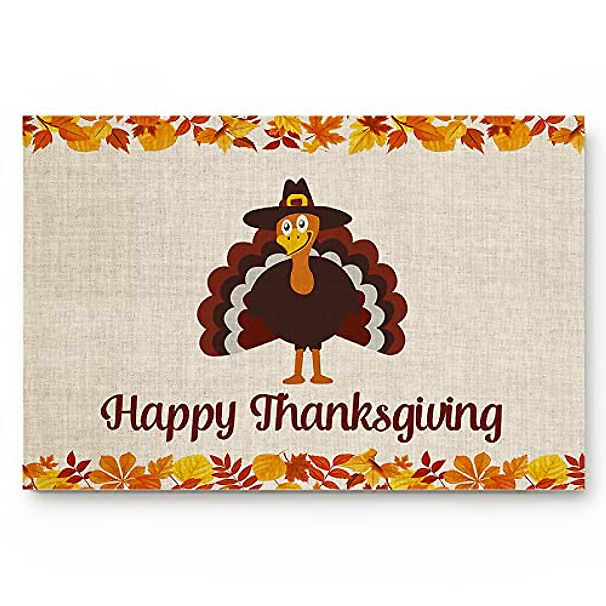 Zadaling Happy Thanksgiving Day Doormat Rug Turkey Fall Maple Leaves Orange Entry Way Mats for Inside/Front Door/Living Room/Bathtub/Kitchen 18x30 inch Bathroom Non Slip Door Mat