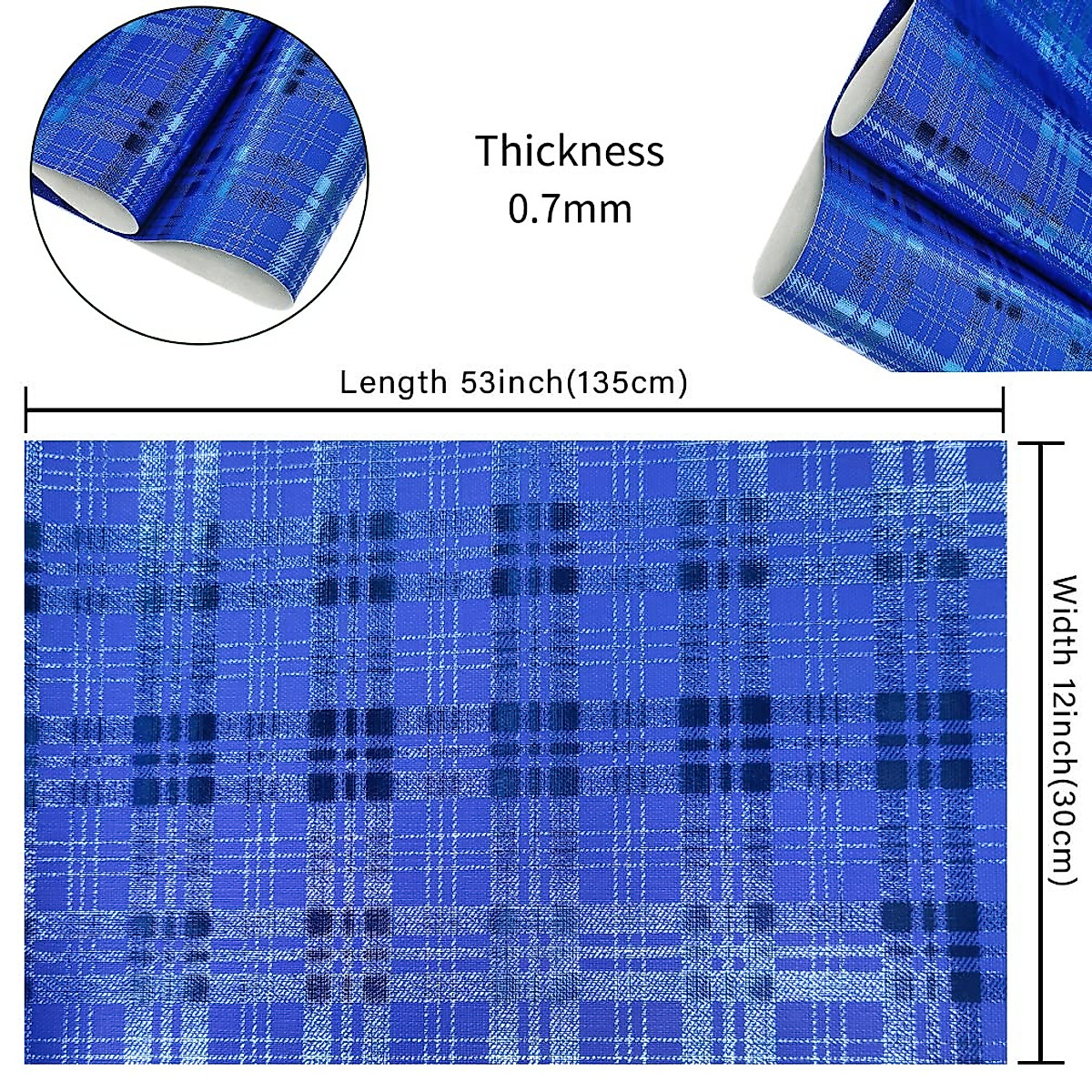 HYANG Matte Bronzing Embossing Grid Blue PU Faux Leather 1 Roll 12"X53"(30cmX135cm), Faux Leather Very Suitable for Crafts Making Leather Earrings, Bows, Handbag ，Sewing