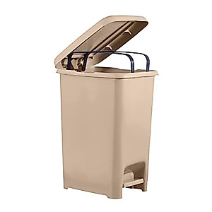 Superio Slim Step On Trash Can 6.5 Gallon, Beige Waste Bin with Foot Pedal Lid 26 Liter, Kitchen, Under Desk, Office, Bedroom, Bathroom