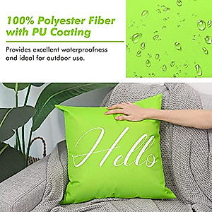 Lewondr Waterproof Throw Pillow Cover, 2 Pack Hello Printing Outdoor Throw Pillow Case UV Protection Garden Cushion Cover for Patio Sofa Couch Balcony Decor 18"x18"(45x45cm), Fluorescent Green