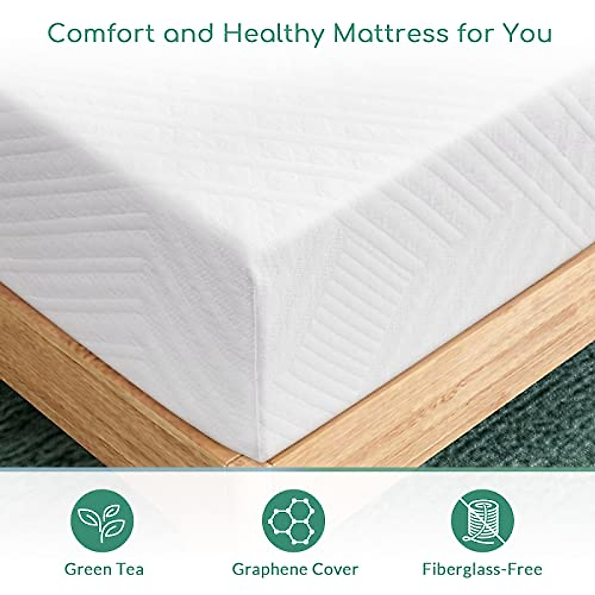 Full Mattress, 10 Inch Memory Foam Mattress in a Box, Medium Firm Green Tea Full Size Mattress for Cool Sleep & Pressure Relief, CertiPUR-US Certified, Made in USA