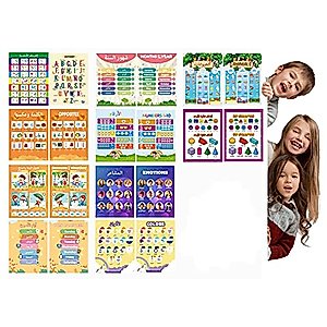 Dosmaxx 10 Large Arabic&English Educational Posters for Kids,Arabic Alphabet for Kids,Preschool, Homeschool,and Elementary Classroom Displays,Teach Numbers,Colors,Animals,Arabic Letters,Weather