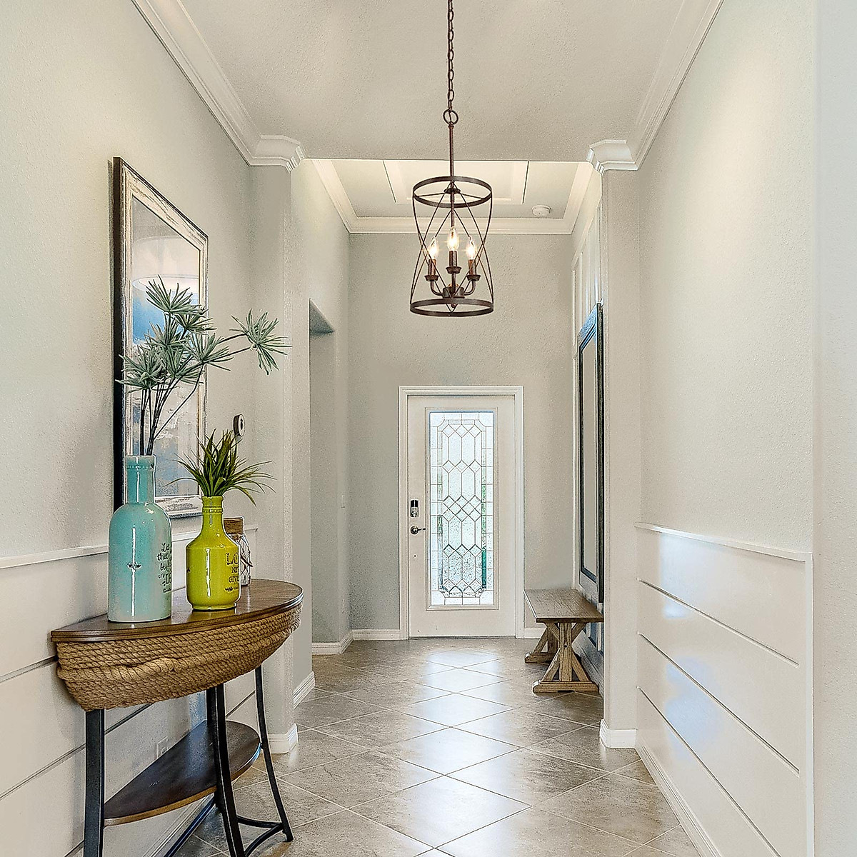 LOG BARN 3-Light Industrial Chandeliers, Vintage Foyer Hanging Lighting Fixture for Dining Room, Living Room, Cylinder Metal Shade, Bronze Finish