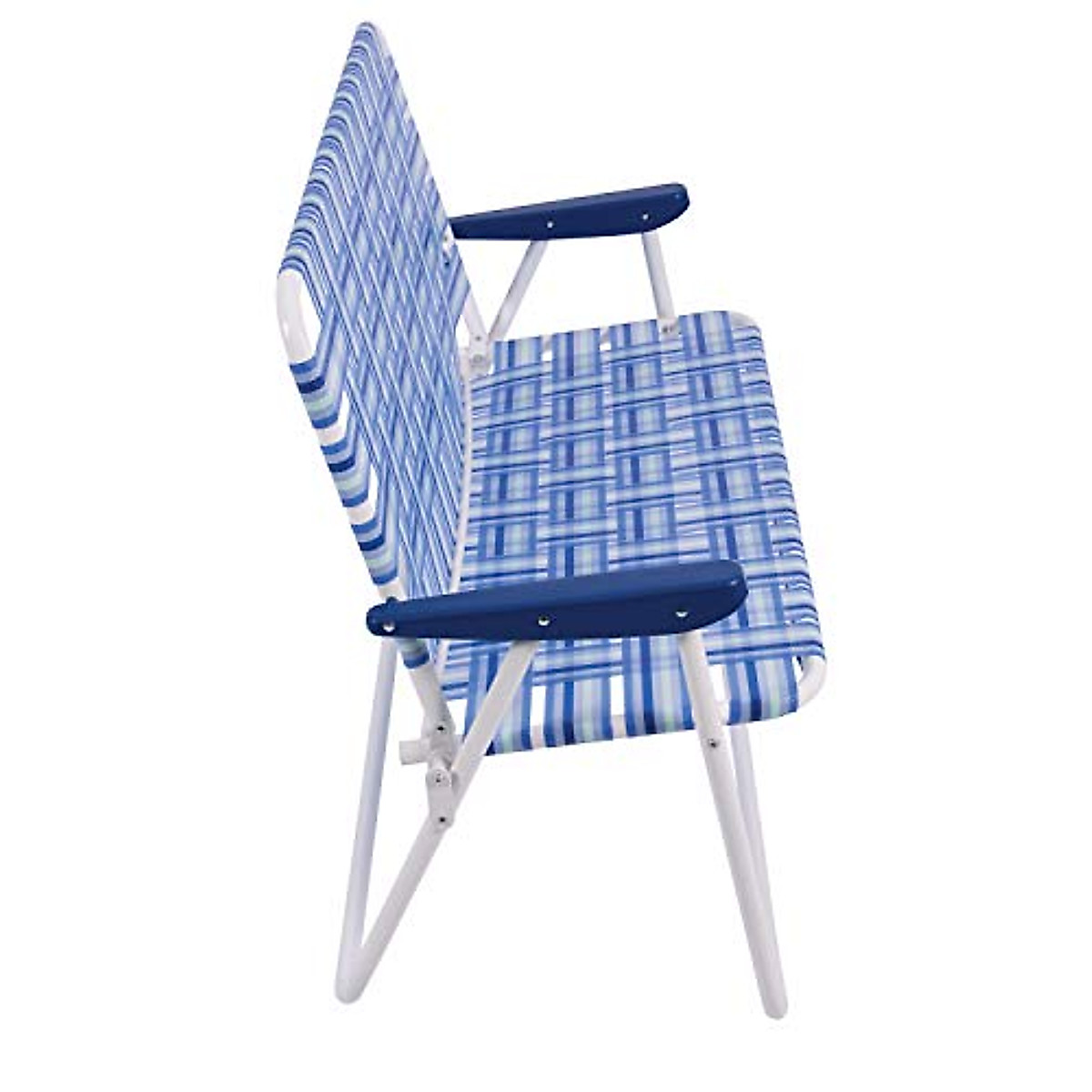 Rio Brands 16" Extended Height Folding Double Wide Web Loveseat Lawn Chair, Blue/White