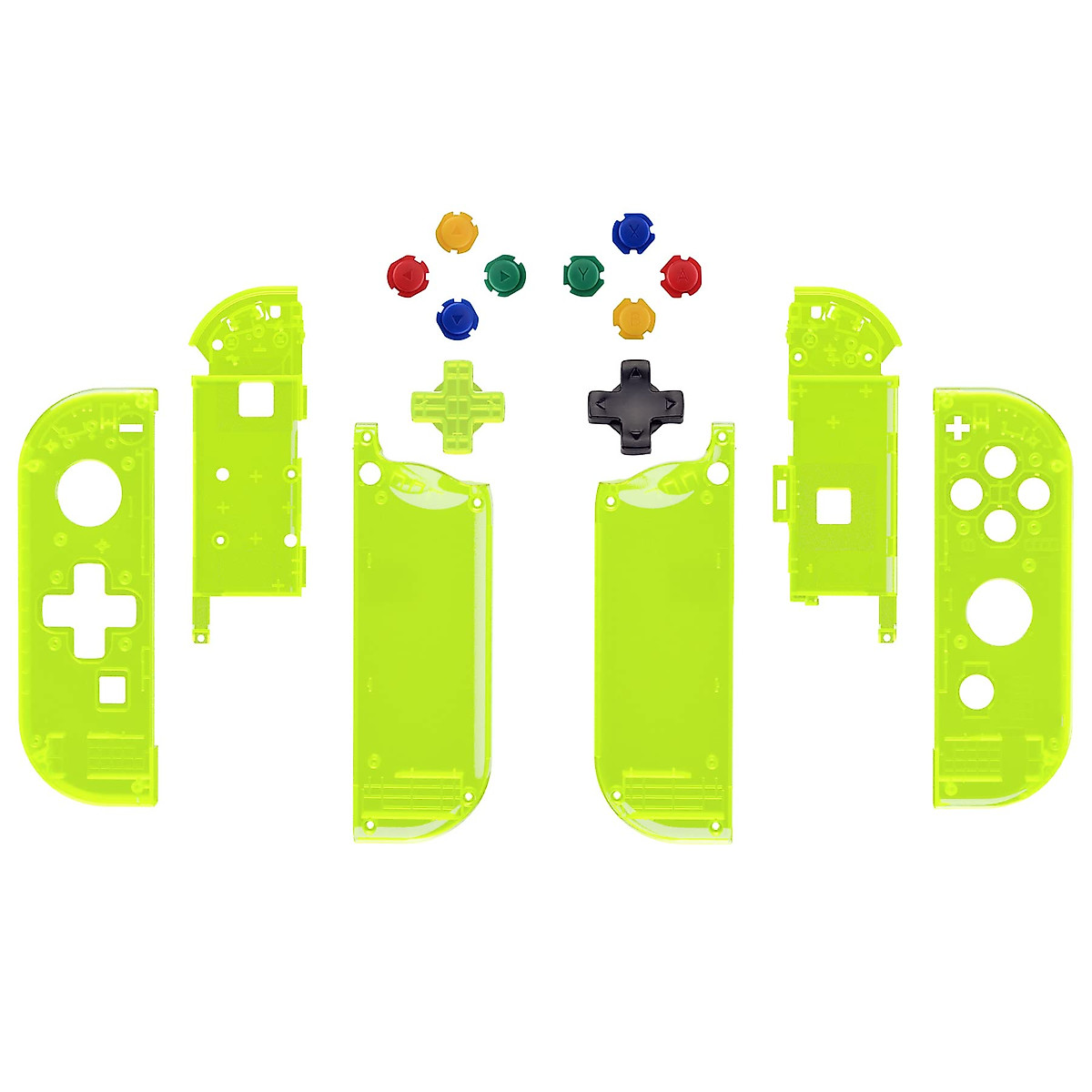 eXtremeRate Clear Lime Green Joycon Handheld Controller Housing (D-Pad Version) with Colorful Buttons, DIY Replacement Shell Case for Nintendo Switch Joy-Con – Controller NOT Included