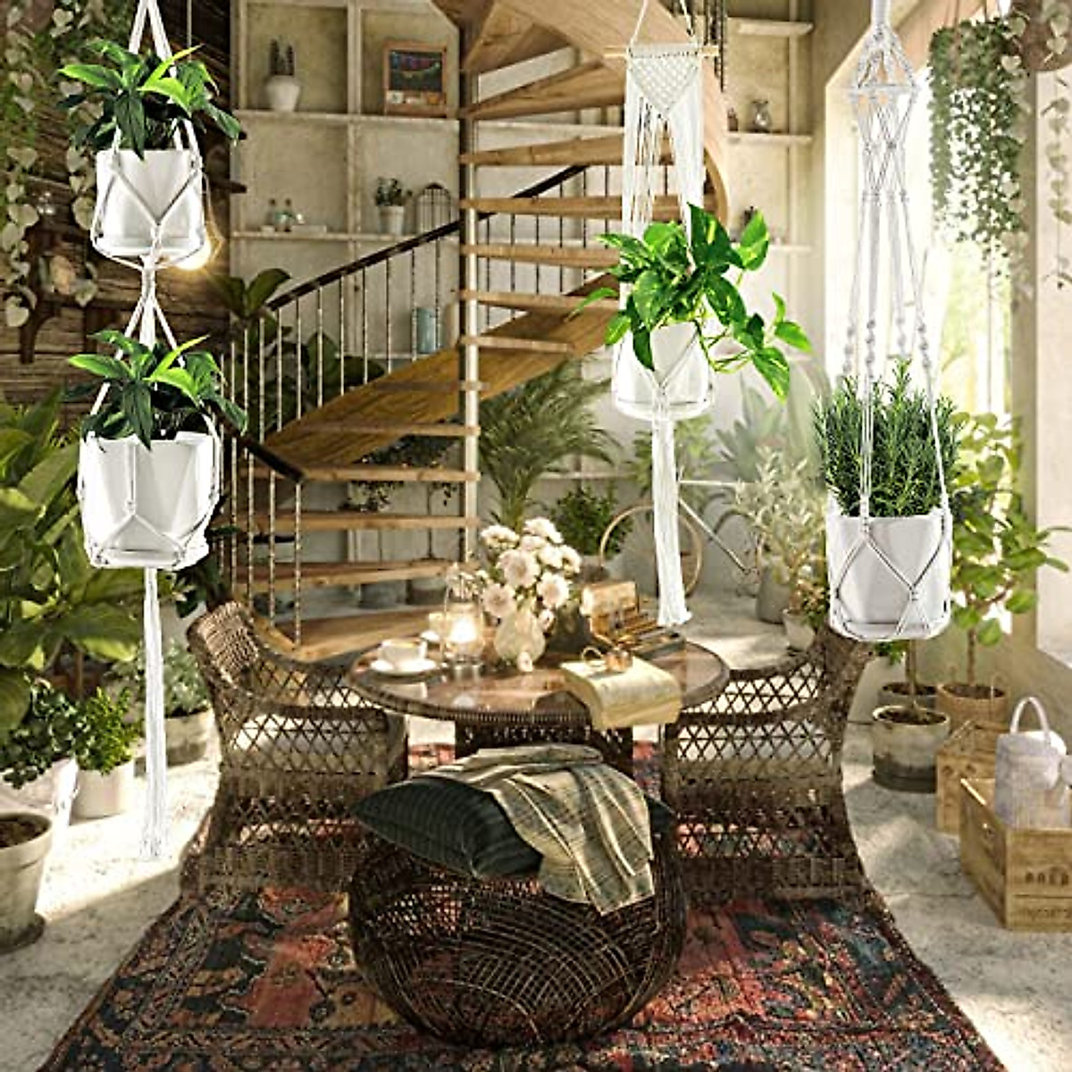 SFENNGPET Macrame Plant Hangers, 6Pack Hanging Planters for Indoor Plants w/ 6 Set Hangers Kit Handmade Macromay Plant Hangers Indoor Flower Pots Holder Stand for Boho Home Décor