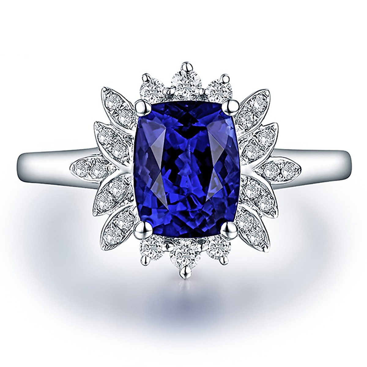 Lanmi 14K White Gold AAA Natural Blue Tanzanite Diamonds Rings Engagement Wedding Band for Women