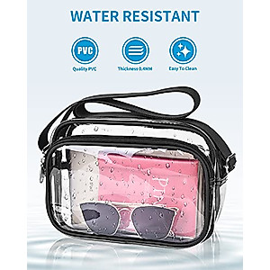 Clear Bag Stadium Approved PVC Clear Crossbody Bag Clear Purse with Front Pocket for Work Concert Security Travel Sports Black