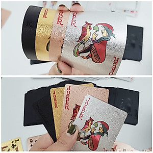 FMOACEN 4 Decks Waterproof Playing Cards Plastic Black Rose Gold Playing Card Foil Poker Cards Themed Standard Playing Card Games for Adults Family Game Party