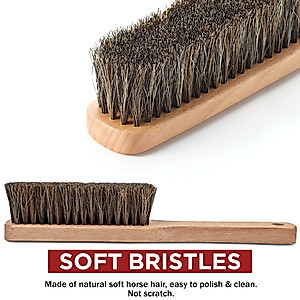 Horsehair Shoe Boot Brush 10.2 inches, Hat Brush, Hand Broom Brush by TAKAVU, 100% Soft Genuine Horse Hair Bristles, Long Beech Wood Handle for Cleaning Shoe, Boot, Counter, Bed, Cloth, Furniture
