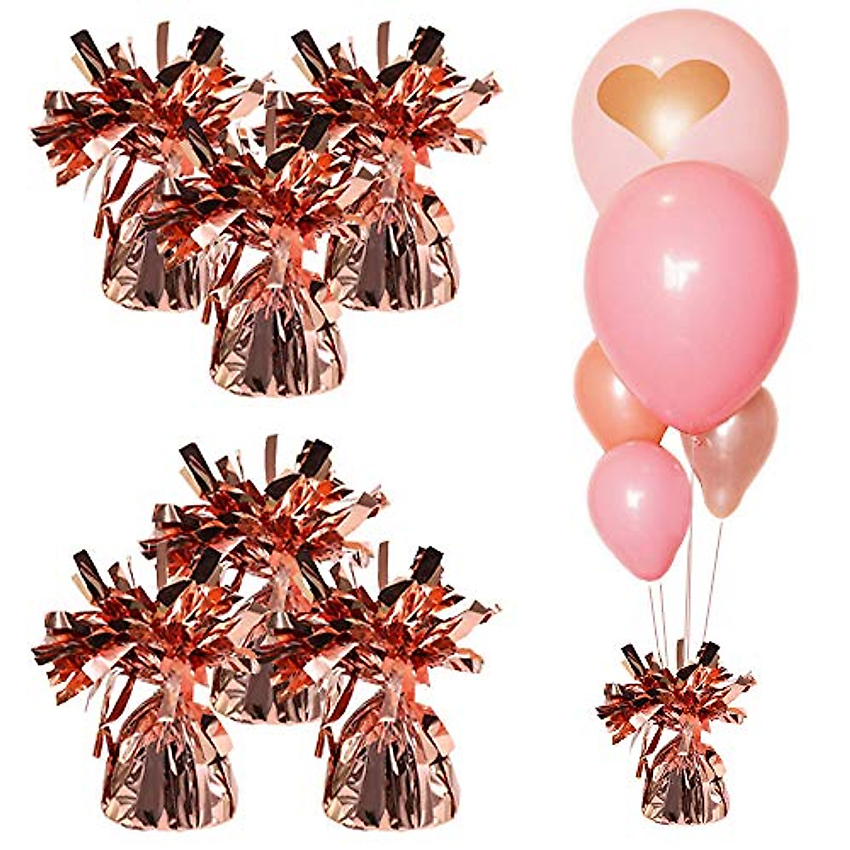 UNIQOOO 12Pcs Metallic Rose Gold Heavy Solid Balloon Weights Pack Holder, Table Centerpiece DIY Décor For Christmas Thanksgiving Birthday Party Favors, Wedding Baby Shower, Large 5 OZ 140 G. 5.5 Inch