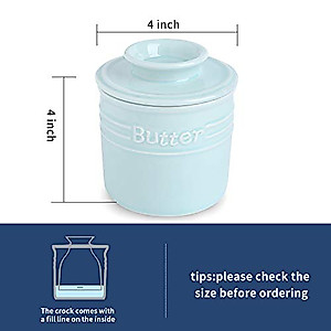KOOV Porcelain Butter Crock, French Butter Dish, Ceramic Butter Keeper for Counter, Big Capacity, Elegant Blue Collection (Sky)