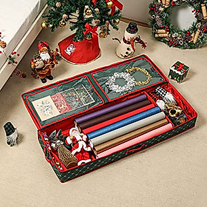 Seckon Wrapping Paper Storage Container Gift Wrapping Storage Box – Fits up to 40" Rolls, Under-Bed Wrapping Paper Organizer for Gift Wrapping, Bags, Ribbon, and Bows(Green)