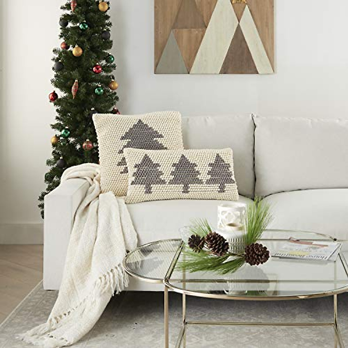 Mina Victory Holiday Xmas Tree Loops Ivory/Grey 20"X20" Throw Pillow