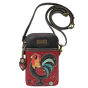 Chala Group Rooster Cellphone Crossbody Handbag - Rooster Gift, Burgundy, 5" x 7.5" x 1"