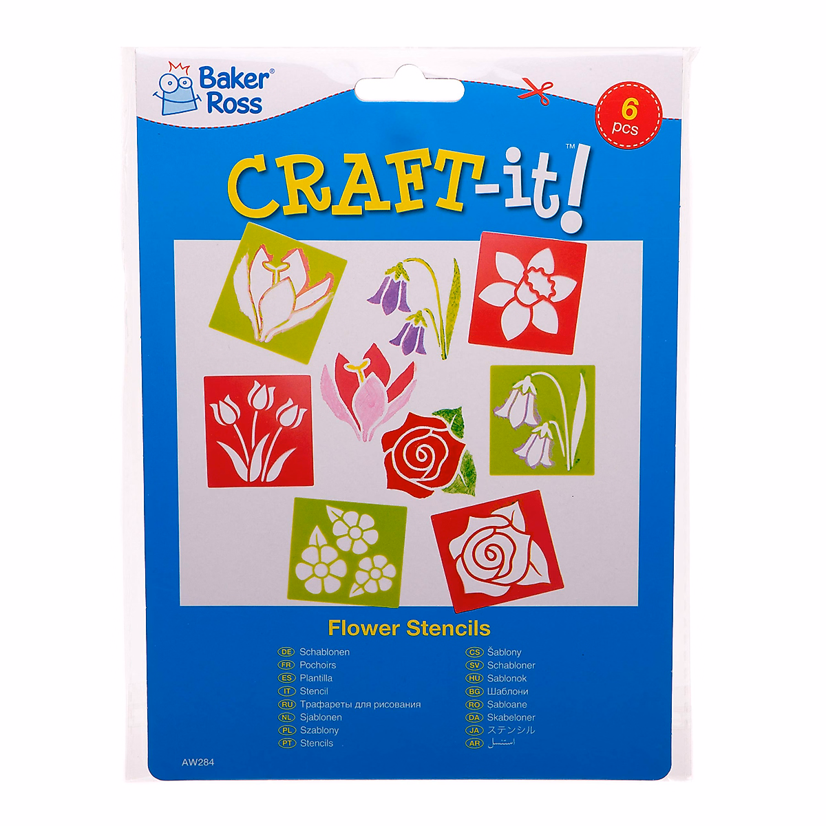 Baker Ross AW284 Flower Stencils - Pack of 6, Floral Prints for Kids to Use in Arts and Crafts Activities, Painting and Printing Projects