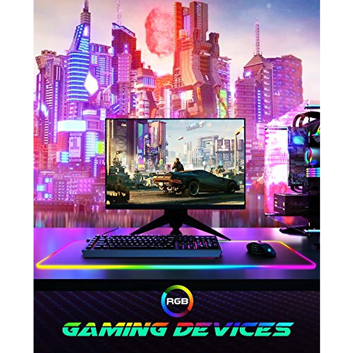 RGB Gaming UtechSmart Large Extended Soft Led Mouse Pad with 14 Lighting Modes 2 Brightness Levels, Computer Keyboard Mousepads Mat 800 x 300mm / 31.5×11.8 inches