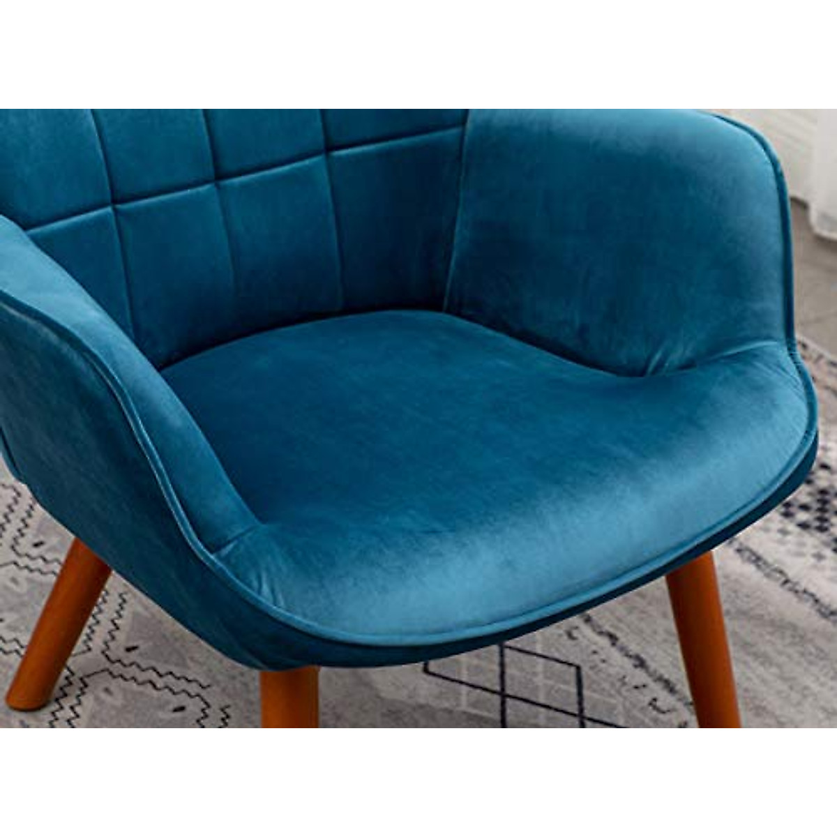 Roundhill Furniture Leiria Contemporary Silky Velvet Tufted Accent Chair with Ottoman, Single, Blue