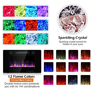 GOFLAME 30 Inch Electric Fireplace Recessed and Wall Mounted, Fireplace Heater in-Wall Built with Remote Control, Timer, Touch Screen, Adjustable Color