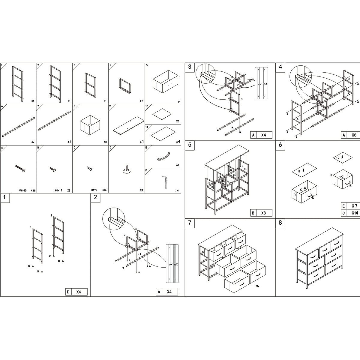 AZL1 Life Concept Storage Organizer 7-Drawer Closet Shelves, Sturdy Steel Frame Marbling Wood Top with Easy Pull Fabric Bins for Clothing, Ivory
