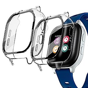 [2 Pack] Kuaguozhe Case Compatible for Gizmo Watch 2 Screen Protector for Kids（2 Pack）, Hard PC Overall Protective Case and Tempered Glass Screen Protector for Verizon Gizmo Watch 2,Clear+Clear