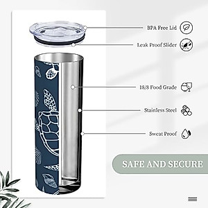 AFHYZY 20 oz Skinny Tumbler Reusable Coffee Travel Mug with Lids and Straws, Insulated Coffee Cups 20oz Stainless Steel Water Bottles Leak Proof for Office, Women, Sports - Turtle