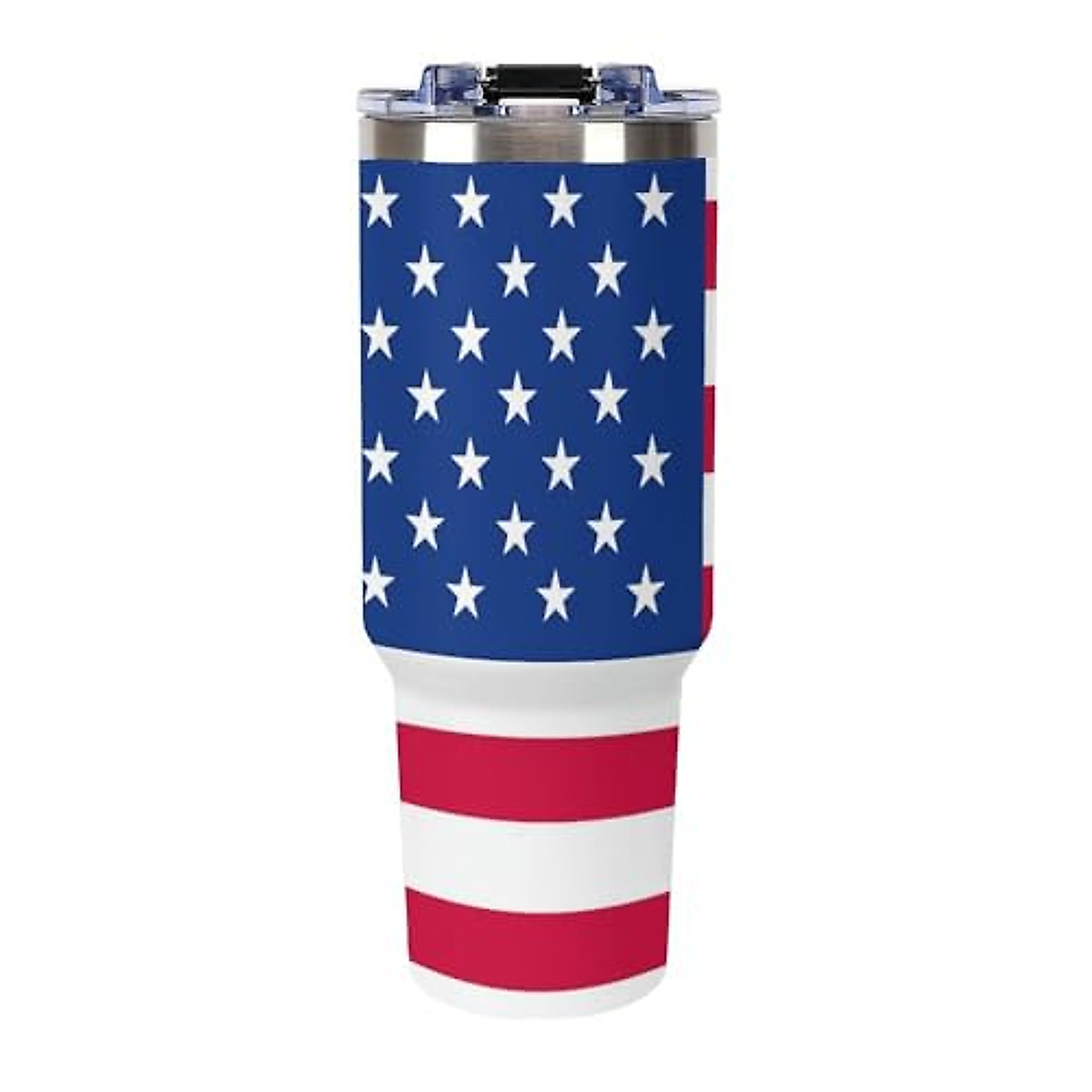 40 oz Tumbler, Large Capacity with Handle and Straw Travel Insulated Tumblers, Red Blue White American Flag Stainless Steel Cup for Women, Men