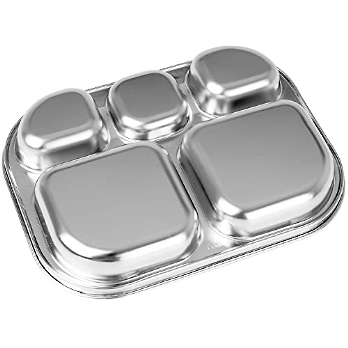Stainless Steel Divided Plates Tray, 5 Section, Kids Toddlers Babies Small Size, Compact Serving Platter, Dinner Snack, Camping Dishes (2 Pack)