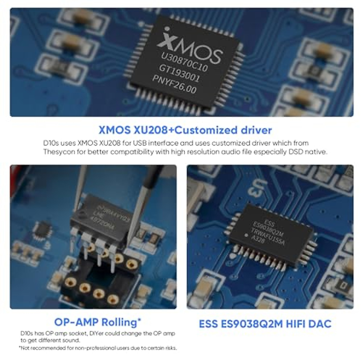 Topping D10s DAC HiFi USB DAC XU208 ES9038Q2M DSD256 384kHz USB Input Coax/Opt/RCA Output Mini Desktop Audio Decoder (Silver)