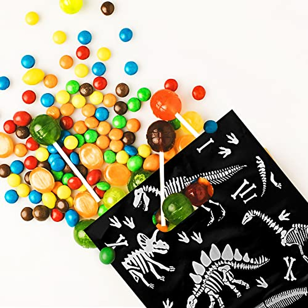 TOSPARTY 100PCS Plastic Dinosaur Bones Merchandise Bags Dinosaur Party Favor Bags Dino Theme Present Candy Treat Goodies Bags for Boys Dinosaur Theme Happy Birthday Party Supplies