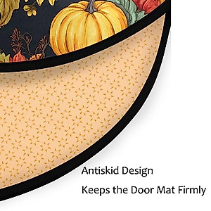 Fall Pumpkins Sunflowers Area Rug Round 3ft Thanksgiving Circular Carpet Floor Mat Soft Non Skid for Living Room Dining Holiday Decor Seasonal Washable