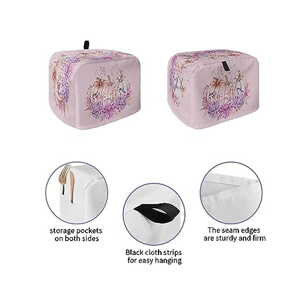 Toaster Dust Cover 2 Slice, Thanksgiving Pumpkin with Flowers Pink Texture Bread Maker Cover Toasters Covers for Fingerprint Protector Washable Kitchen Small Appliance Cover 12x7.5x8in