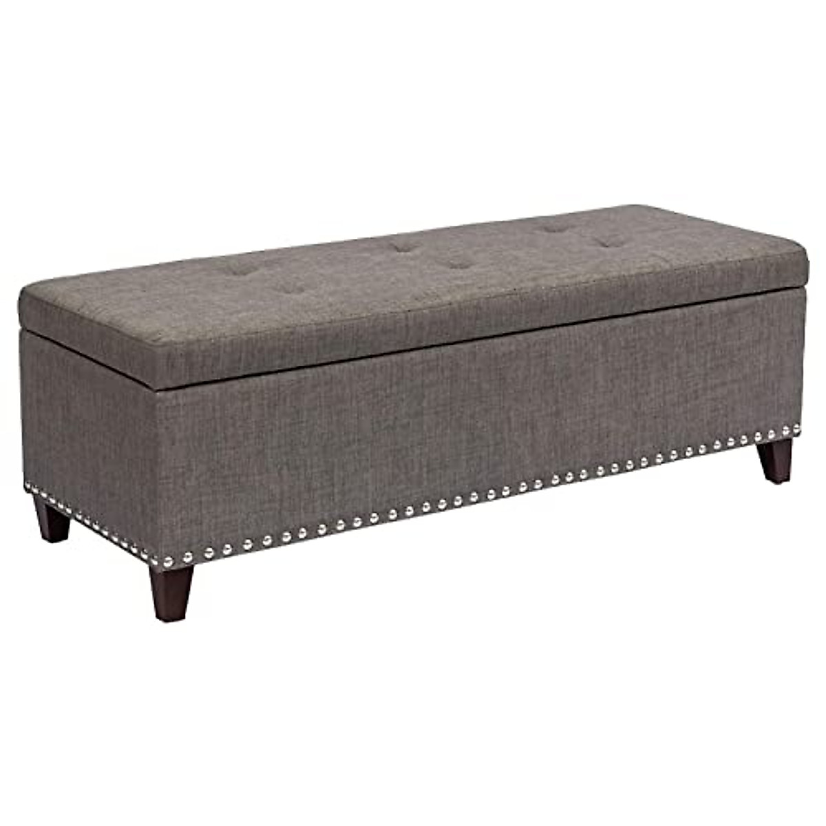 Homebeez Storage Ottoman Bench Fabric Tufted Foot Rest Stool with Nailhead Trim(Gray Brown)