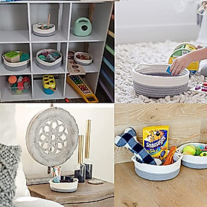 Lovelyduo Woven Storage Baskets 4-Piece, Natural Cotton Rope Basket for Baby Nursery Basket, Cat Dog Toys Basket, Bathroom Organizing Baskets, Empty Decorative Gift Basket Oval White Grey