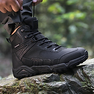 FREE SOLDIER Men's Waterproof Hiking Boots Lightweight Work Boots Military Tactical Boots Durable Combat Boots(Black 9w)