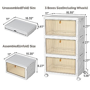 JONYJ Storage Bins with Lids 23Qt, 3 Packs Stackable Storage Bins with Wheels, Magnetic Door, Leather Handle, Plastic Storage Containers for Bedroom, Living Room, Kitchen, Bathroom