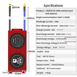DALY Smart BMS LiFePo4 4S 12V 100A with Bluetooth Module and Common Port